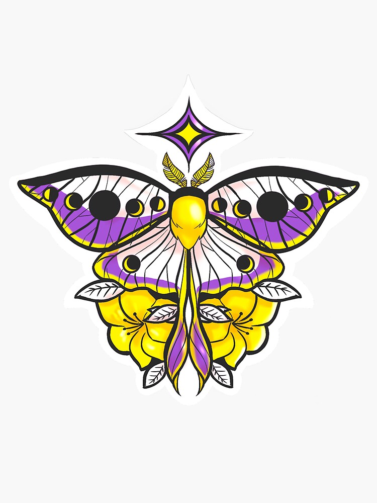 "Subtle non-binary flag lunar moth " Sticker for Sale by ShyDoodles ...