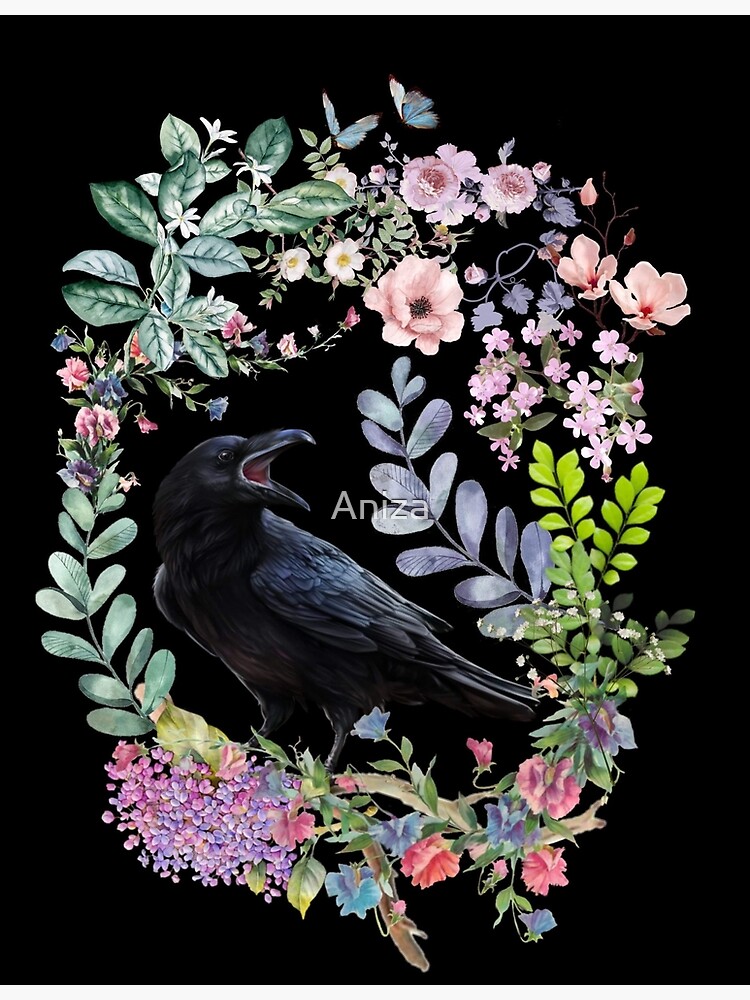 "Crow flowers vintage illustration" Poster for Sale by Aniza | Redbubble