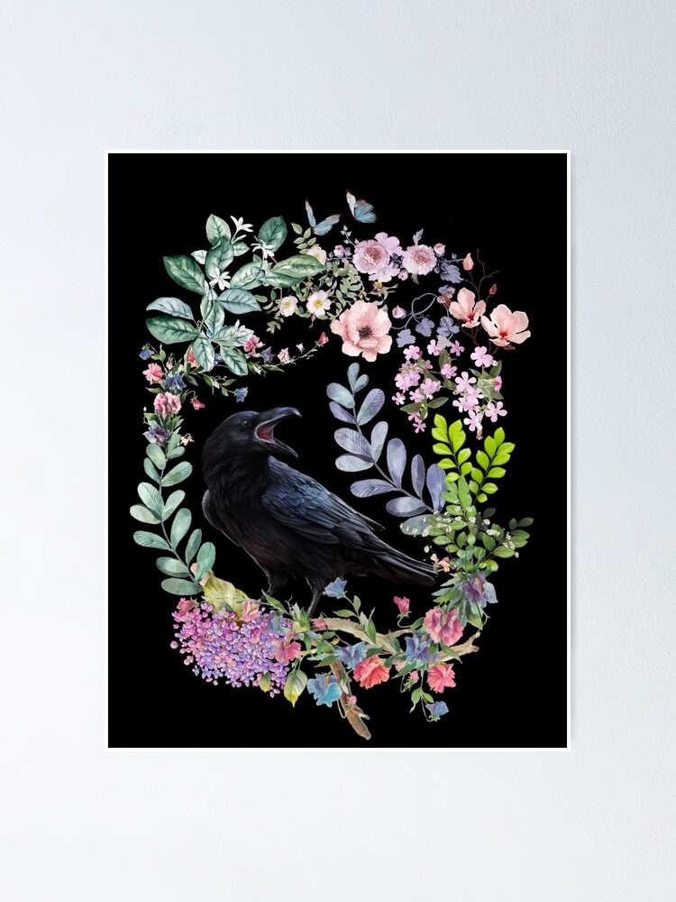 "Crow flowers vintage illustration" Poster for Sale by Aniza | Redbubble