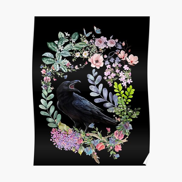 "Crow flowers vintage illustration" Poster for Sale by Aniza | Redbubble