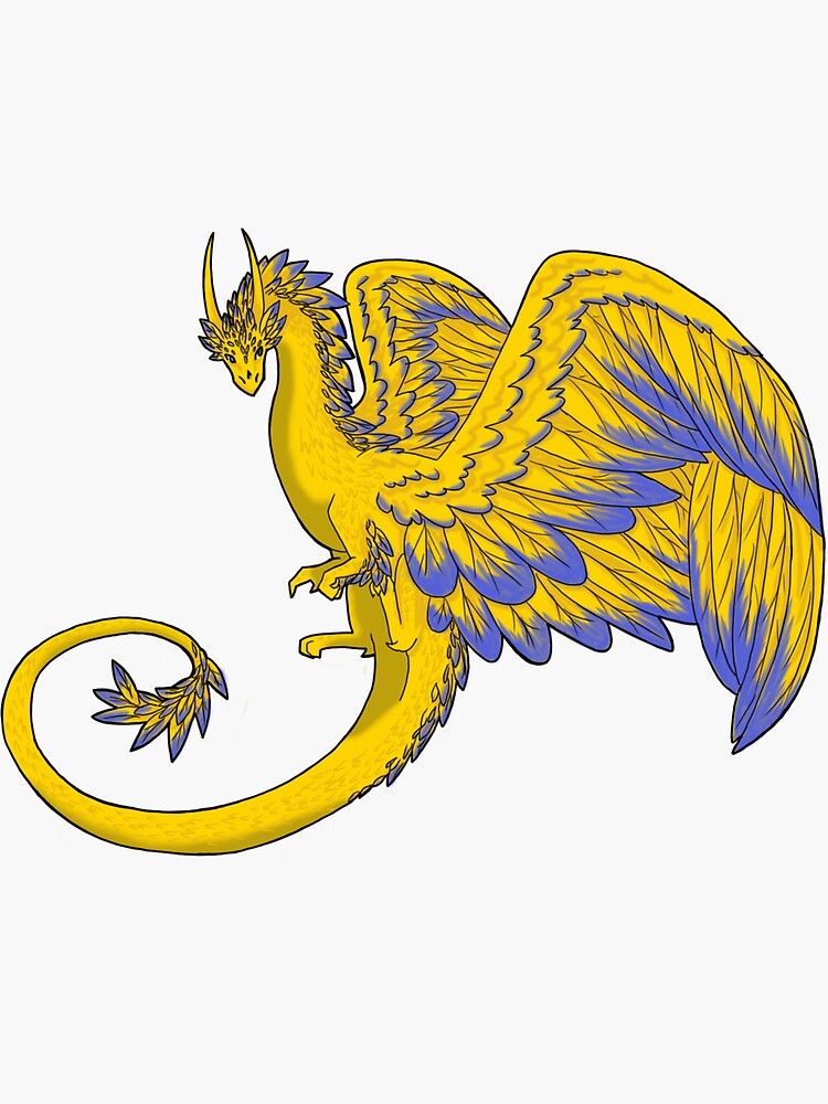 "yellow and blue flying feathered dragon" Sticker for Sale by ...