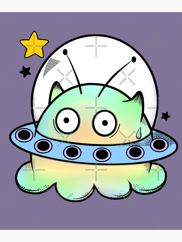 "Cartoon of little and adorable alien, scared" Sticker for Sale by ...