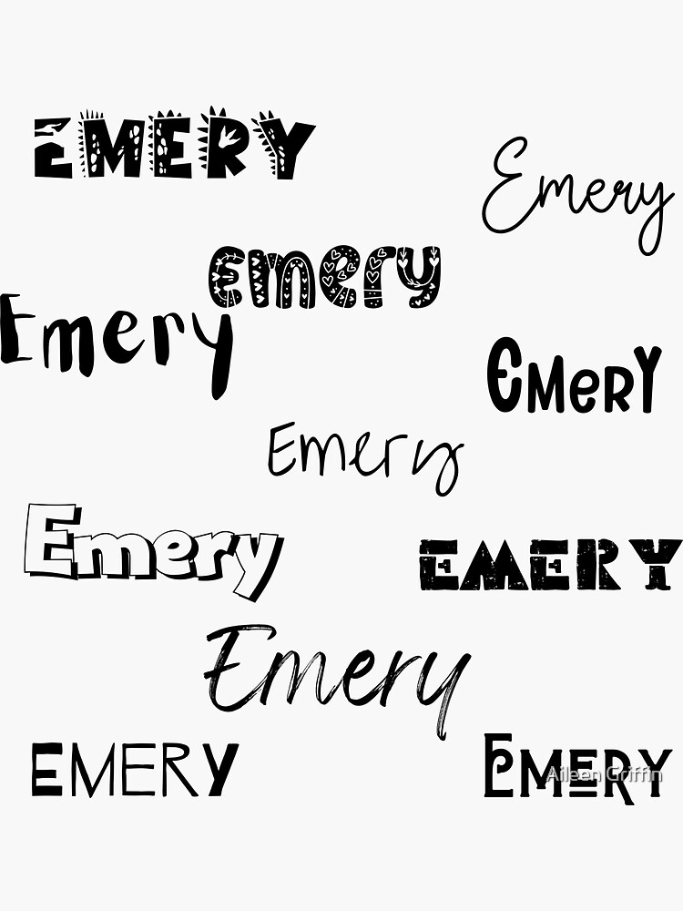 "Emery in 10 different fonts" Sticker for Sale by magleen | Redbubble