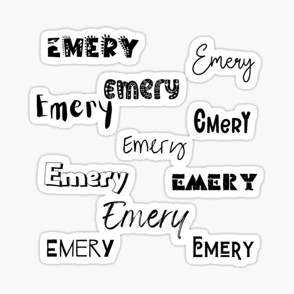 "Emery in 10 different fonts" Sticker for Sale by magleen | Redbubble
