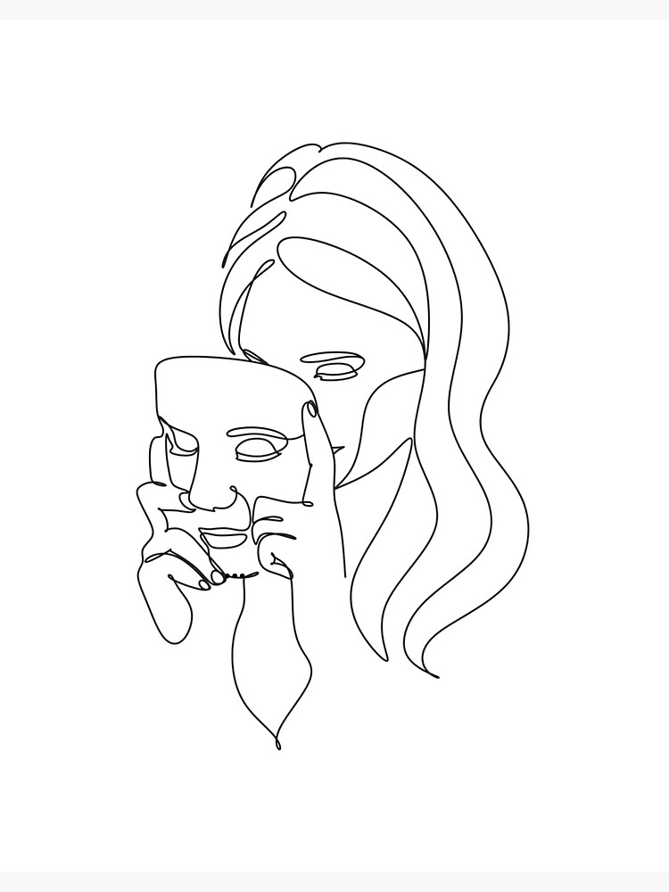 "Removing the Mask Line Art Sketch" Sticker for Sale by saxophoneliz ...