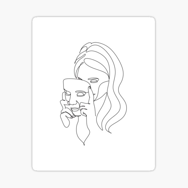 "Removing the Mask Line Art Sketch" Sticker for Sale by saxophoneliz ...