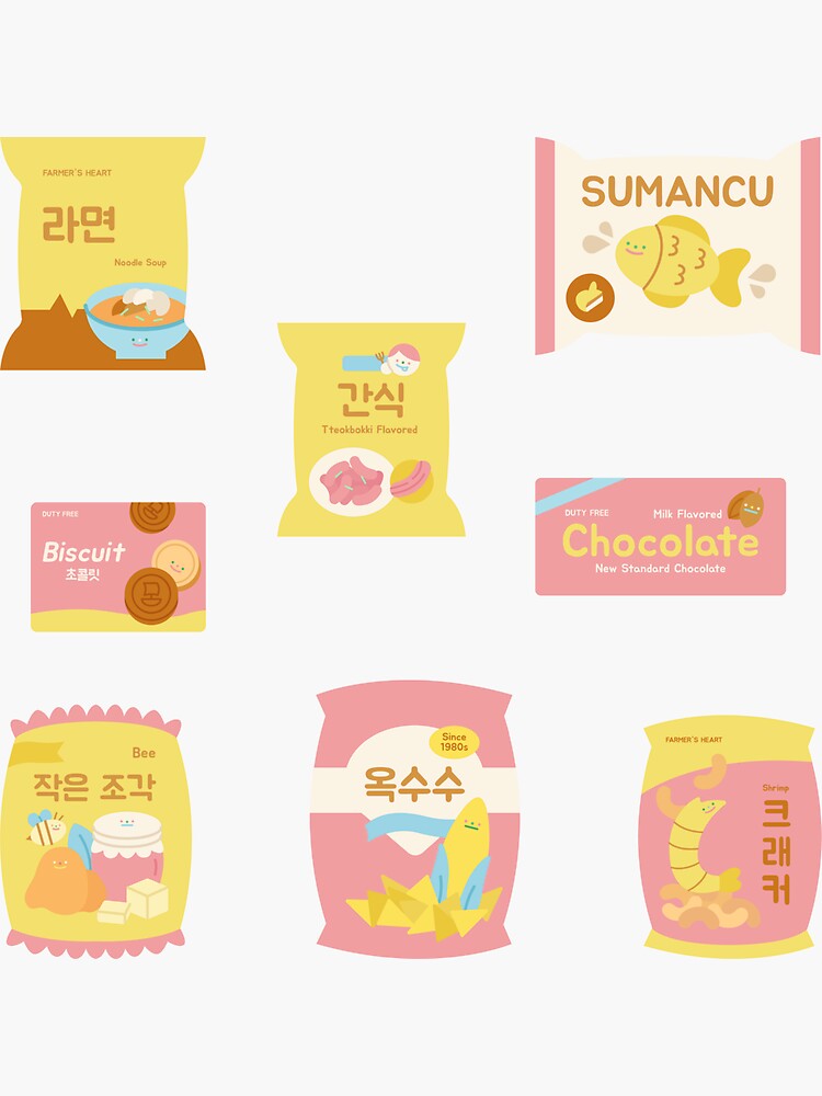 "korean snacks sticker pack" Sticker for Sale by stickers-packs | Redbubble