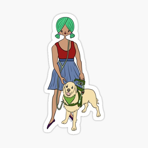 "Cute Girl With Service Dog (blue)" Sticker for Sale by misslovelymess ...