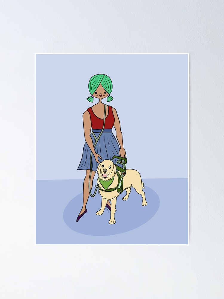 "Cute Girl With Service Dog (blue)" Poster for Sale by misslovelymess ...