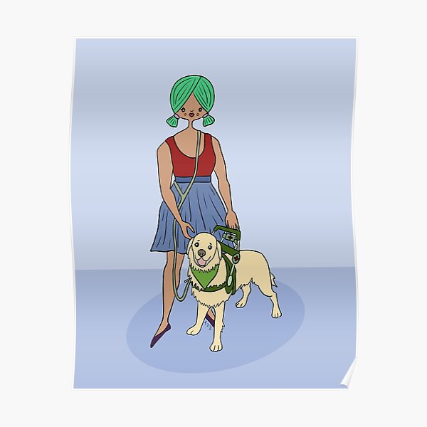 "Cute Girl With Service Dog (blue)" Poster for Sale by misslovelymess ...