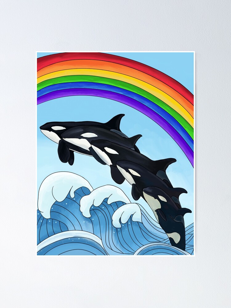 "Rainbow orca family " Poster for Sale by H2OMammals | Redbubble