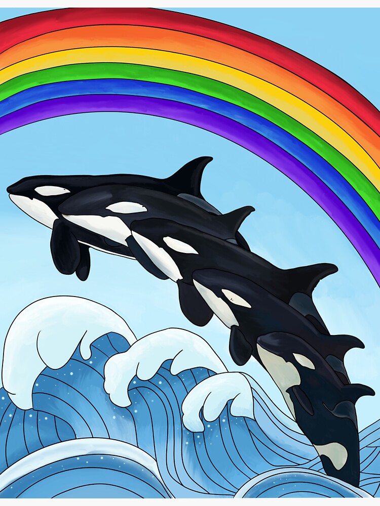 "Rainbow orca family " Sticker for Sale by H2OMammals | Redbubble