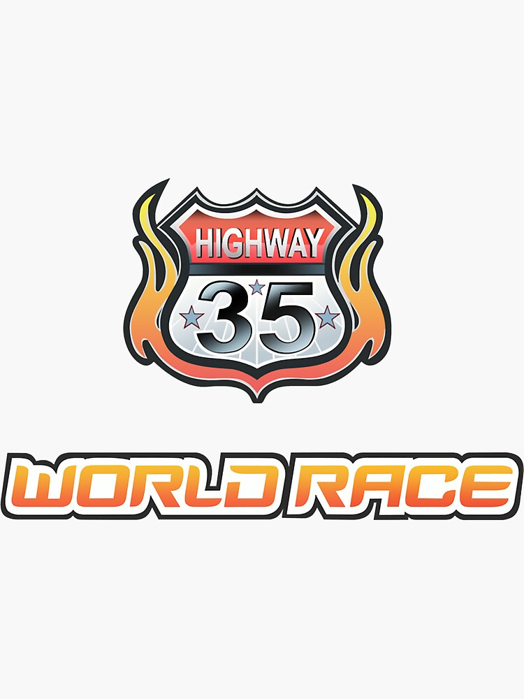 "Highway 35 World Race Logo" Sticker for Sale by PhoebeKoss | Redbubble