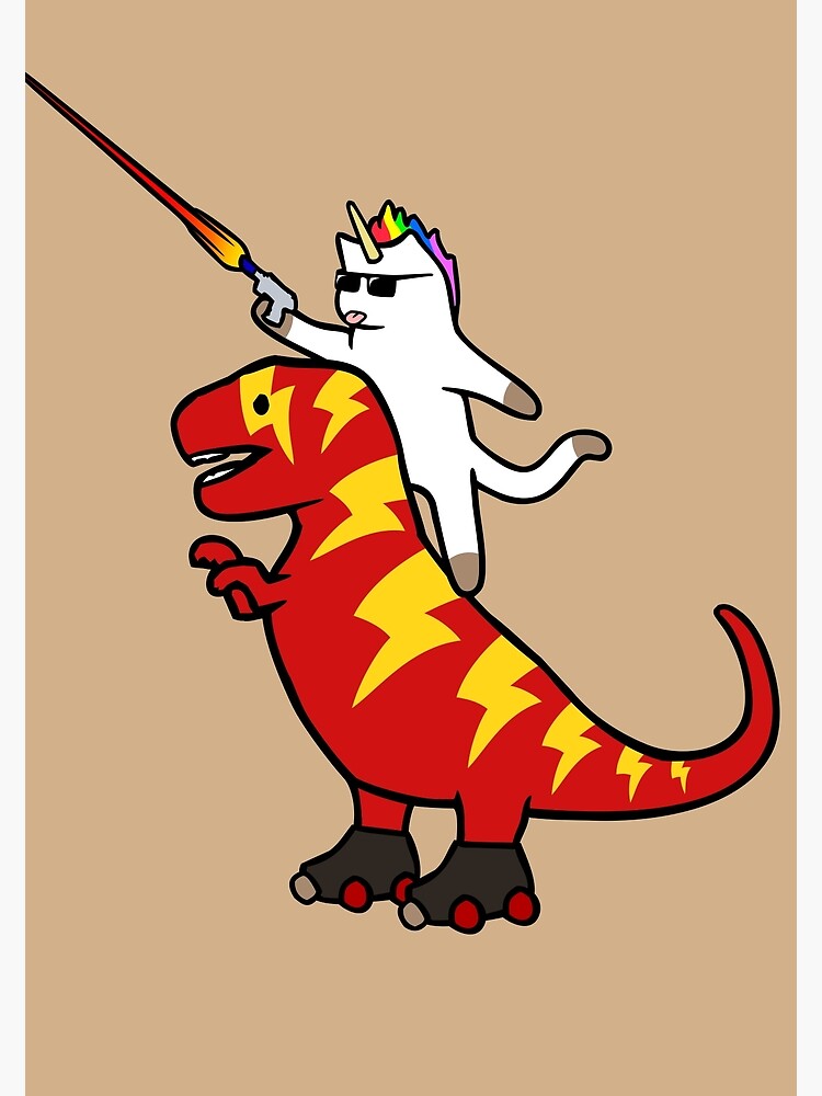 "Unicorn Cat Riding Lightning T-Rex" Art Print by jezkemp | Redbubble