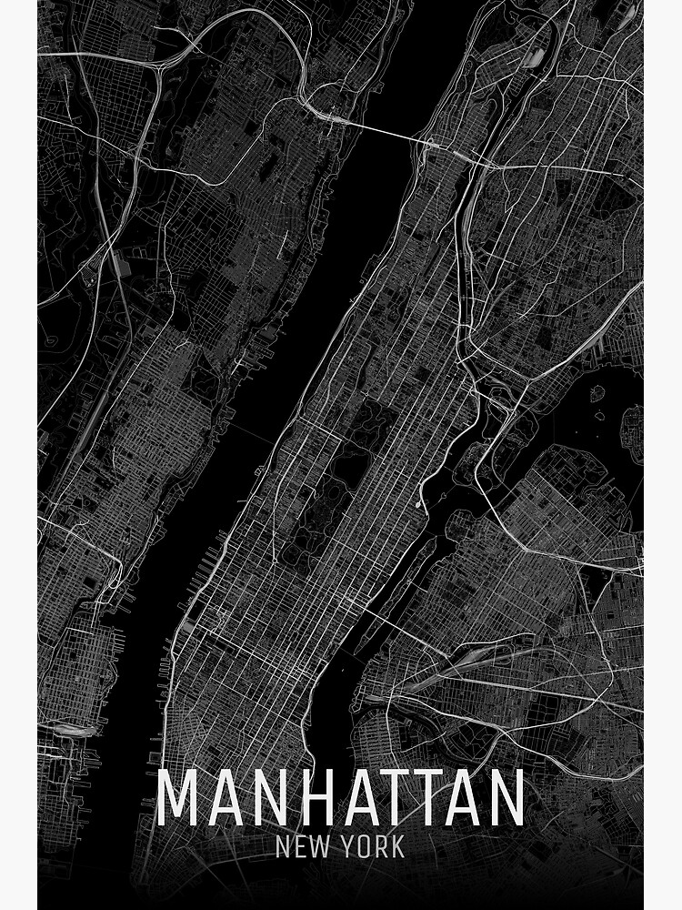 Detailed City Map of Manhattan, New York, Dark Version Premium Matte ...