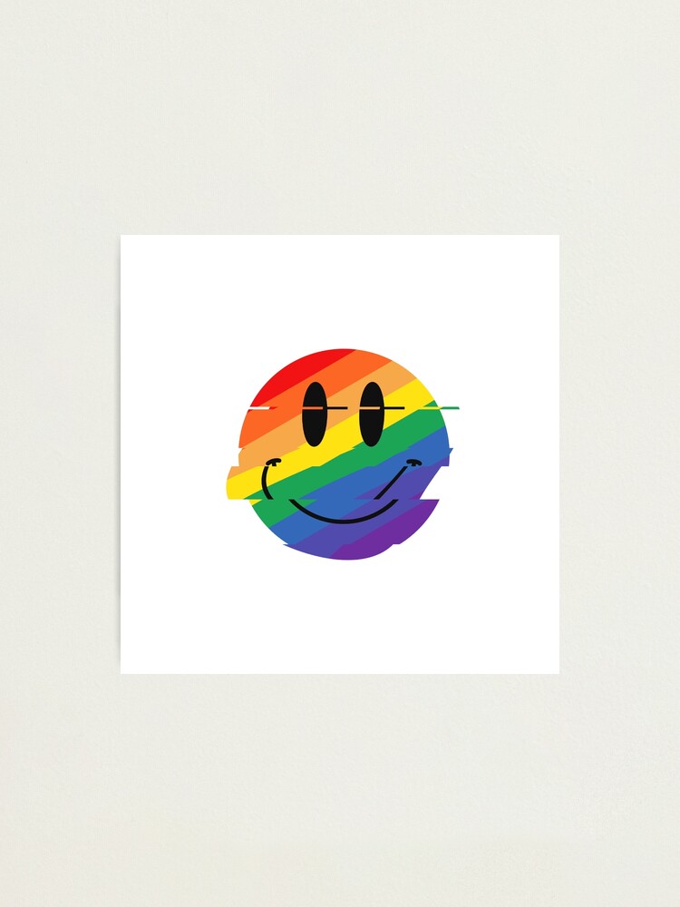 "Glitchy Smiley Face With Pride Flag Rainbow Colors" Photographic Print ...