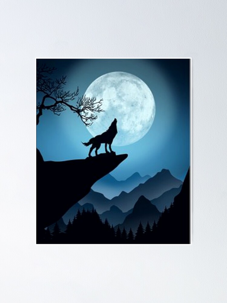 "cool moon wolf tree cliff Art" Poster for Sale by CoolMoonDesigns ...