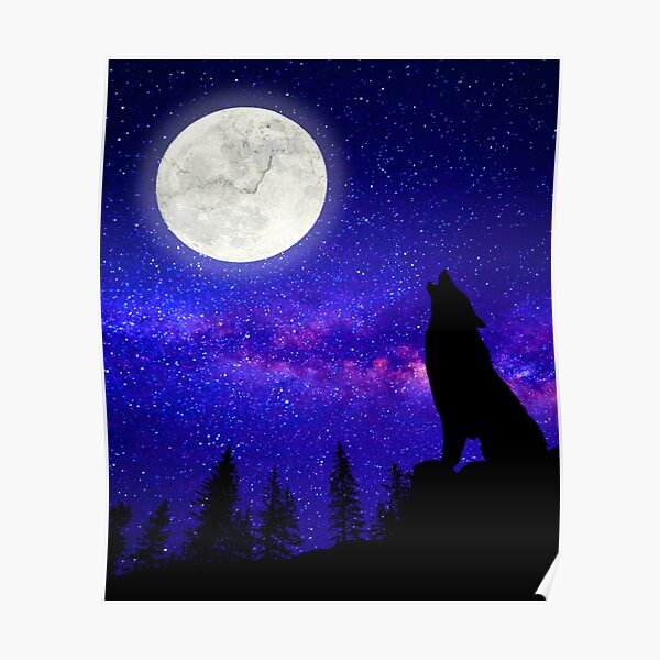 "Moonlit Mountain Gorgeous Galaxy Wolf Howl" Poster for Sale by ...