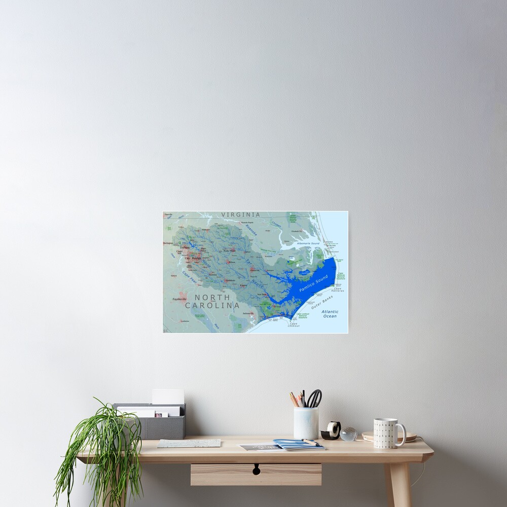 "Pamlico Sound / Neuse River Watershed Map" Poster for Sale by kmusser ...