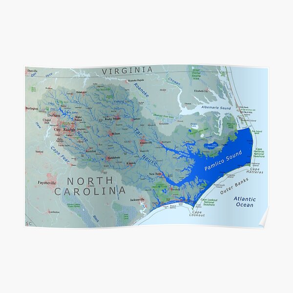 "Pamlico Sound / Neuse River Watershed Map" Poster for Sale by kmusser ...