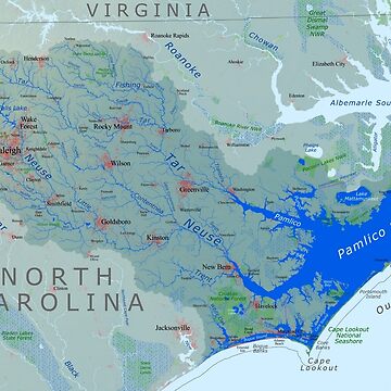 "Pamlico Sound / Neuse River Watershed Map" Sticker for Sale by kmusser ...