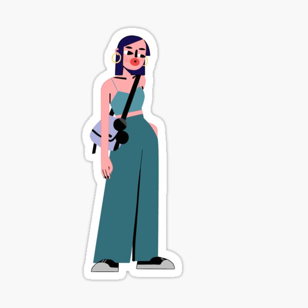 Cute Girl With Dark Blue Hair And Bag Sticker For Sale By Mialunaa