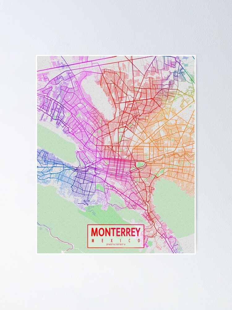 "Monterrey City Map of Mexico - Colorful" Poster for Sale by deMAP ...