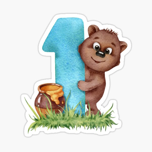 "Baby bear & number one" Sticker for Sale by aquarellegarden | Redbubble