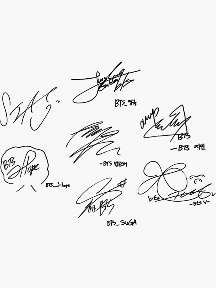 "BTS SIGNATURES" Sticker by Jhopescollar | Redbubble