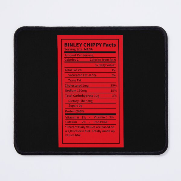 "BINLEY MEGA CHIPPY Nutrition Facts. BINLEY MEGA CHIPPY MEME" Mouse Pad ...