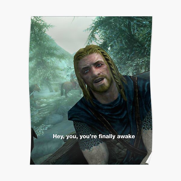 "Hey You You're Finally Awake - Skyrim Meme" Poster for Sale by ...