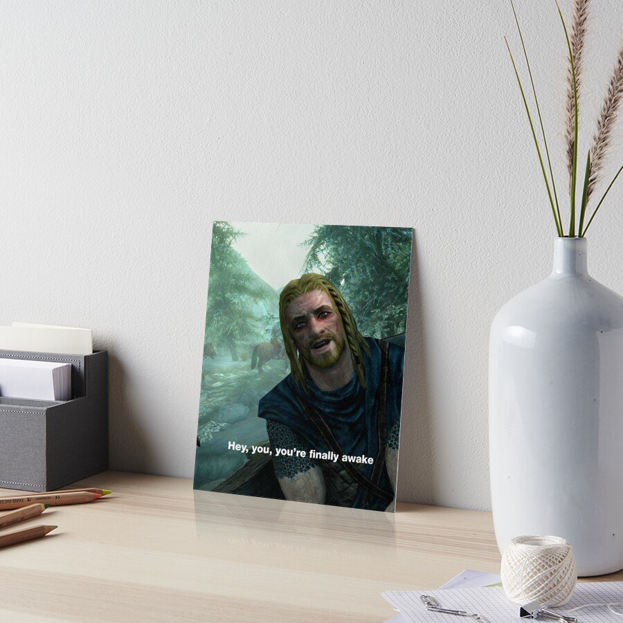 "Hey You You're Finally Awake - Skyrim Meme" Art Board Print for Sale ...