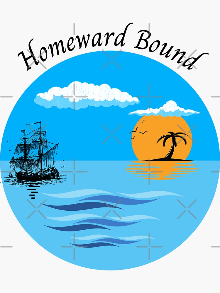 "Homeward Bound - sun, ship and blue sea" Sticker for Sale by Red-Blue ...
