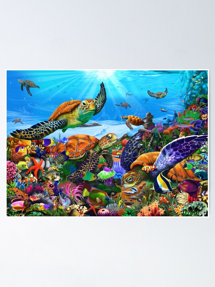 "Amazing Undersea Turtles" Poster for Sale by GeraldNewtonArt | Redbubble