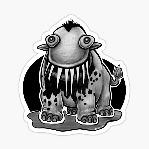"Black Spotted Toothy Monster Creature - Grayscale" Sticker for Sale by ...