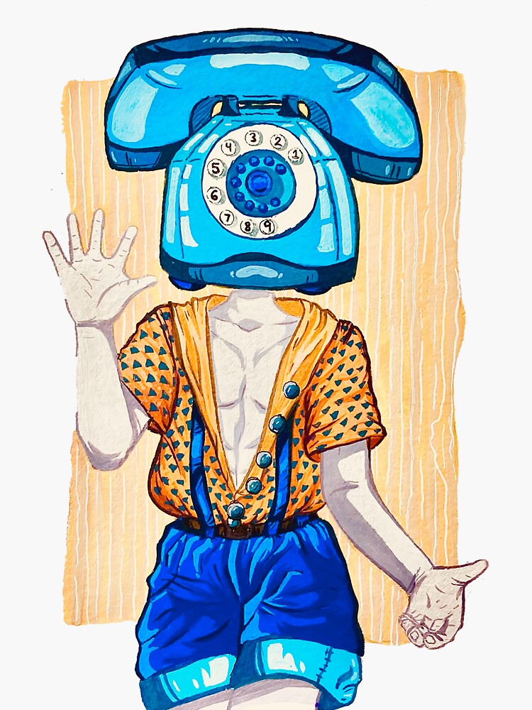 "Telephone Head Gouache Painting Illustration" Sticker for Sale by ...