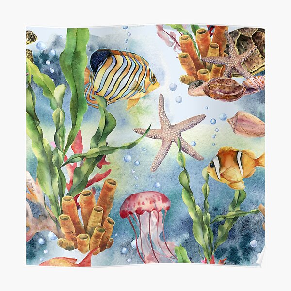 "Underwater marine life watercolor" Poster for Sale by FGCART | Redbubble