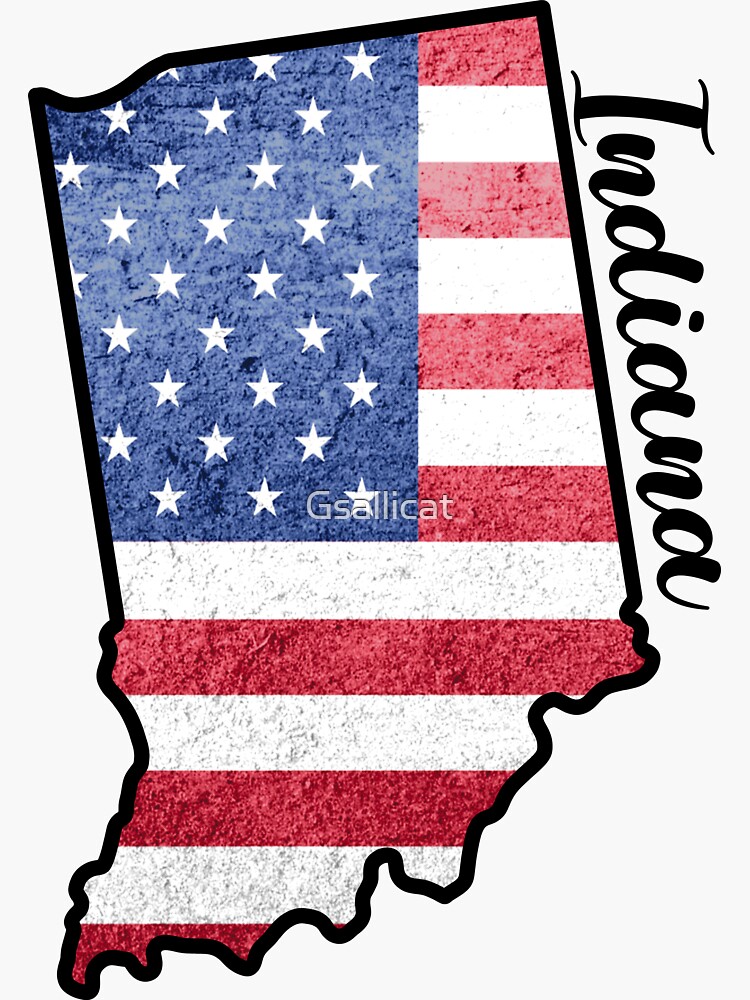 "Indiana State Outline with Patriotic USA American Flag" Sticker for ...