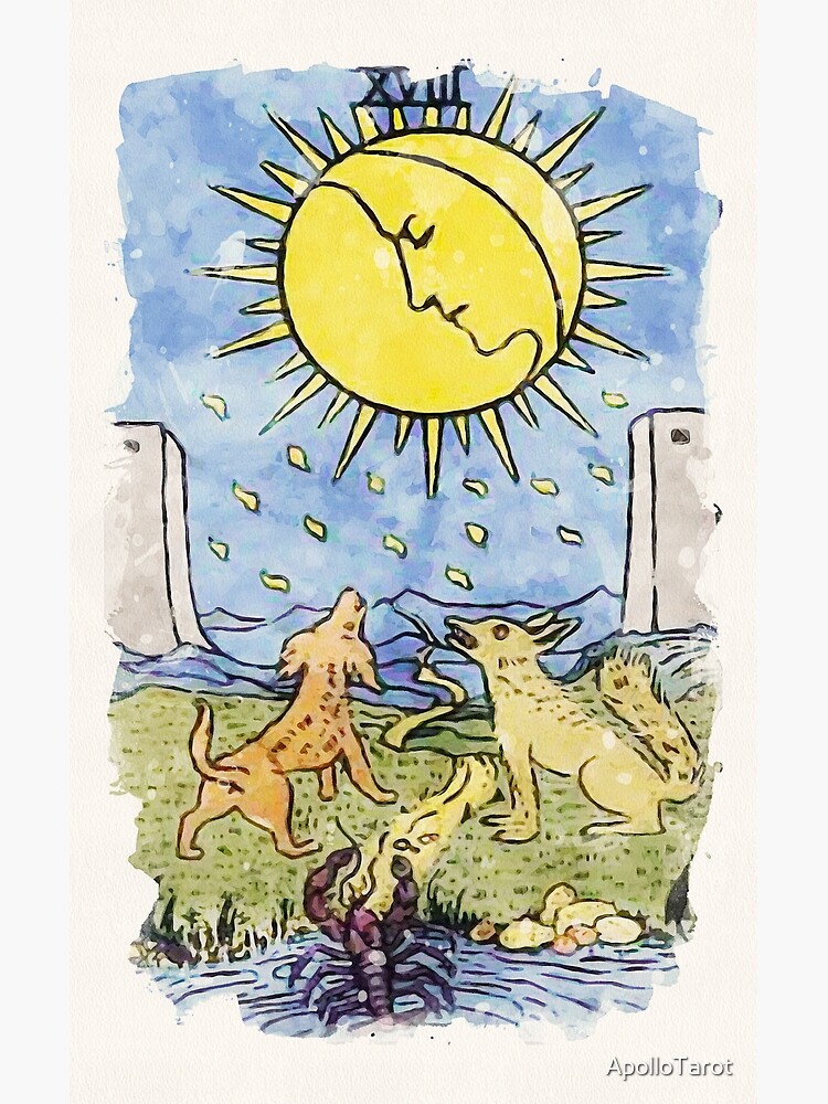 "The Moon Major Arcana Rider-Waite-Smith Tarot Card Watercolor Painting ...