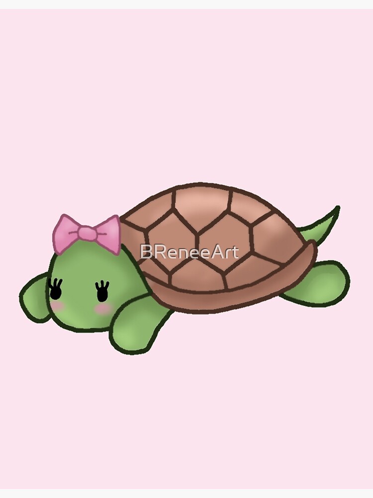 "Adorable Kawaii Little Turtle With Pink Bow" Poster for Sale by ...