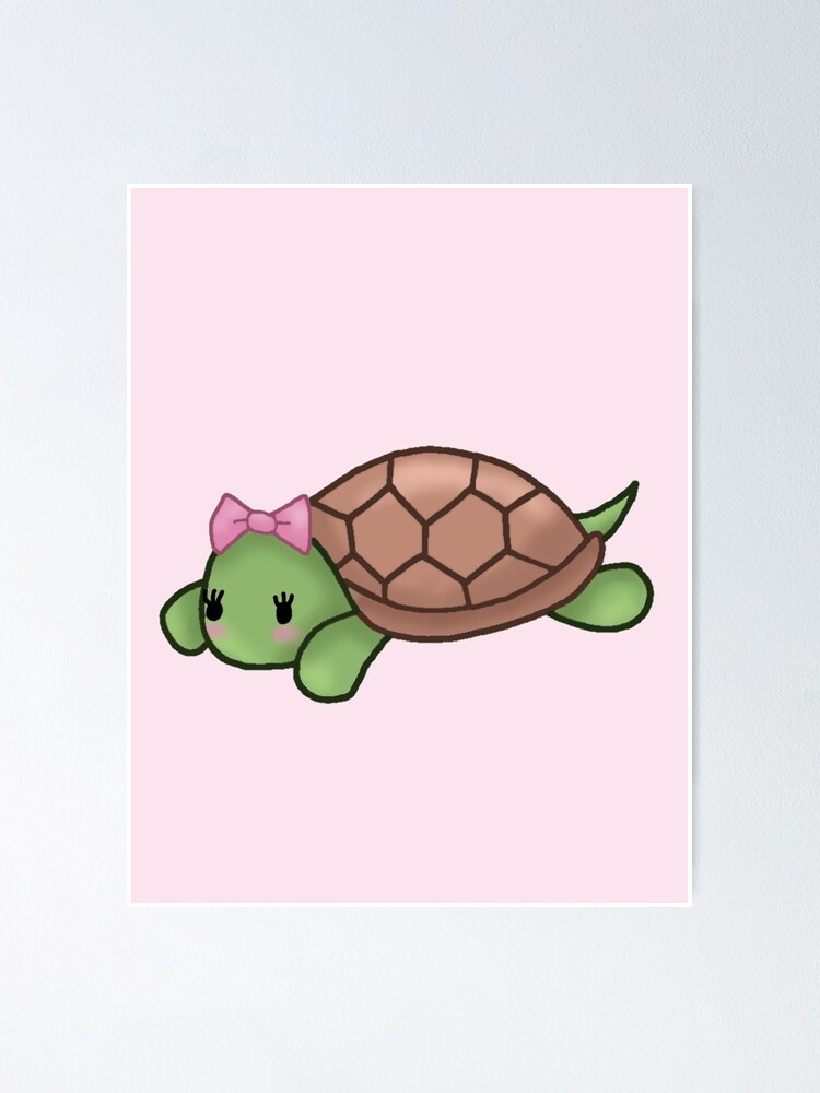 "Adorable Kawaii Little Turtle With Pink Bow" Poster for Sale by ...