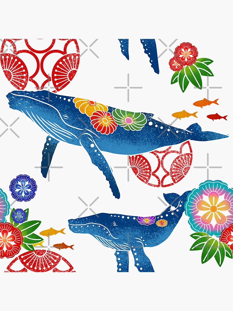 "Okinawan bingata style whale pattern on white" Sticker for Sale by ...
