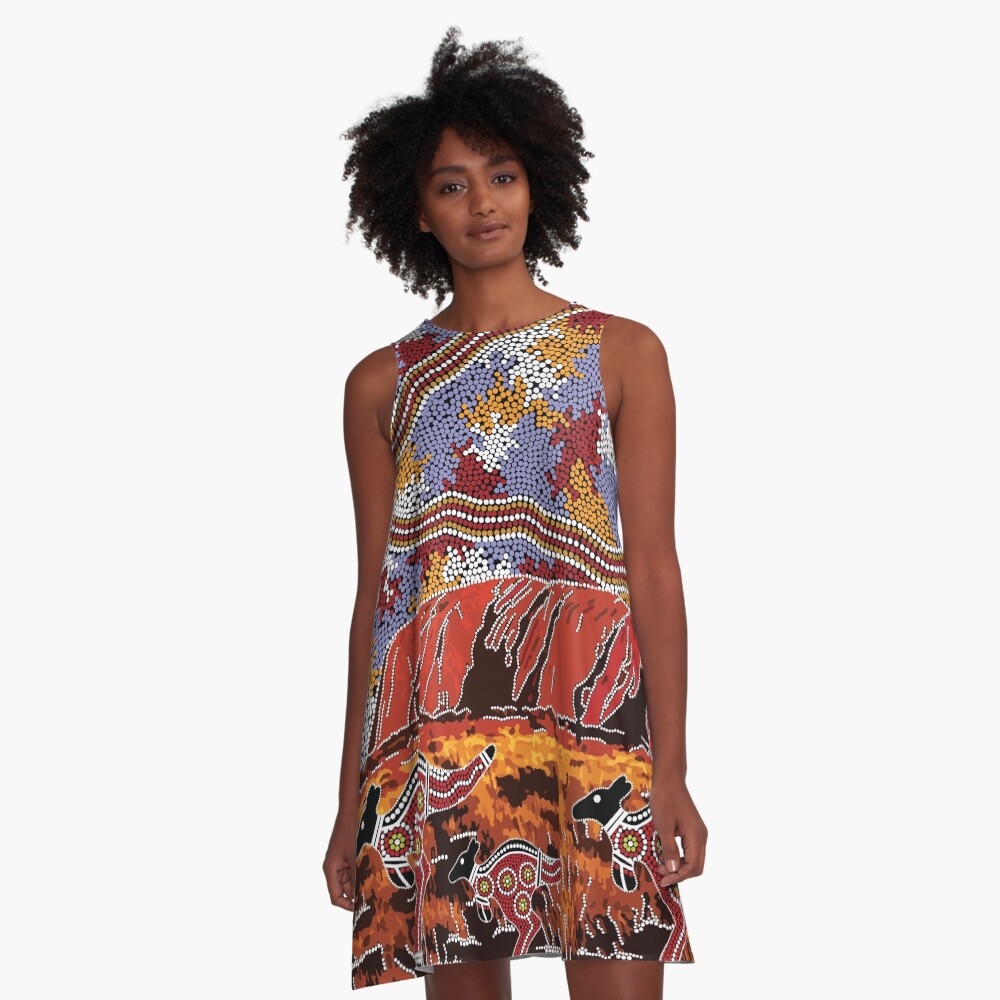 "Authentic Aboriginal Art - Uluru | Ayers Rock" A-Line Dress for Sale ...