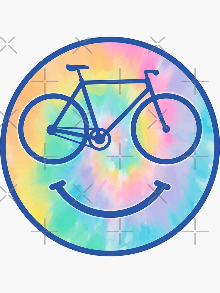 "Bicycle Bike Smiley Face Tie-dye Rainbows Watercolors" Sticker for ...