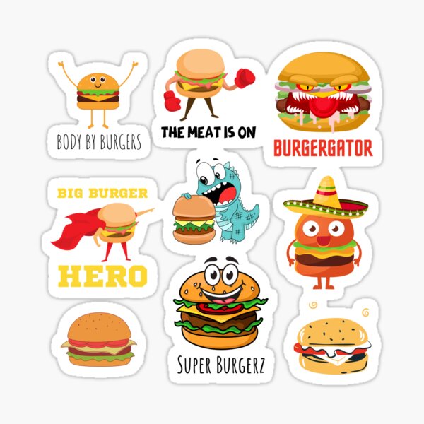 "Burger Puns Sticker Pack | Burger Puns | Funny Burger Puns | Hamburger ...