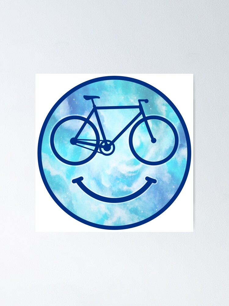 "Happy Bicycle Smiley Face blue night sky Watercolors" Poster for Sale ...