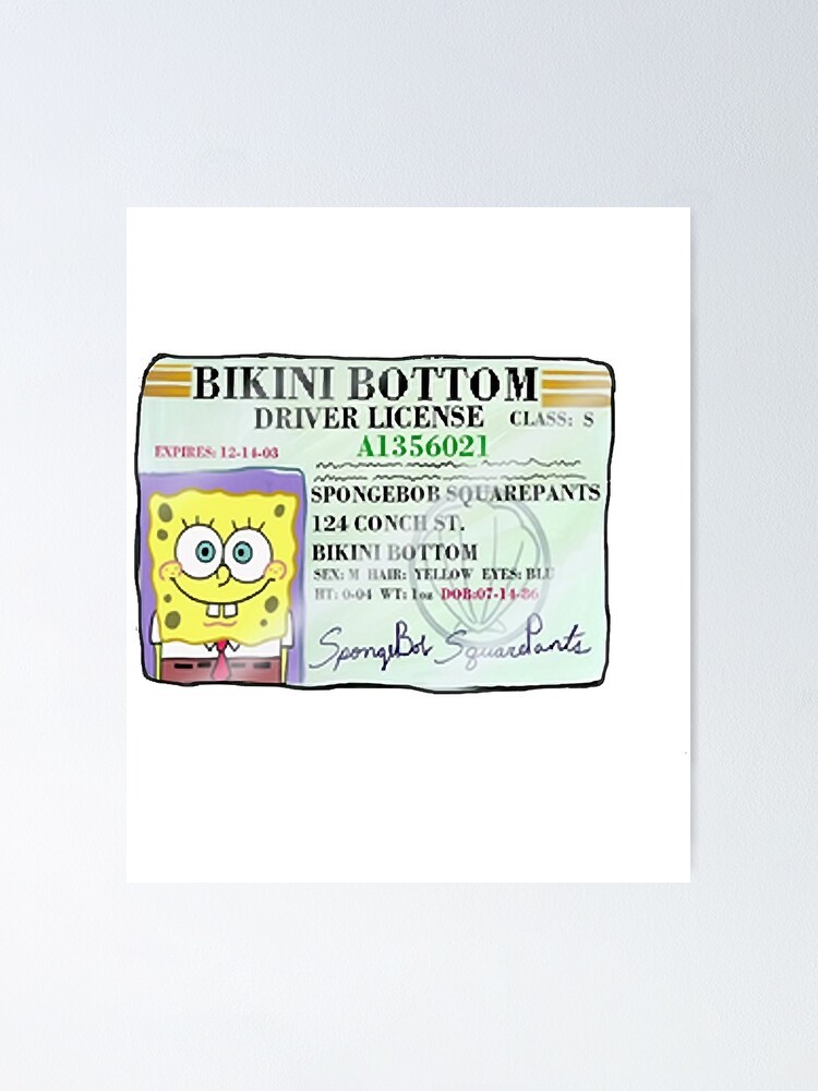 "Spongebob Squarepants Driver's License Sticker" Poster for Sale by ...