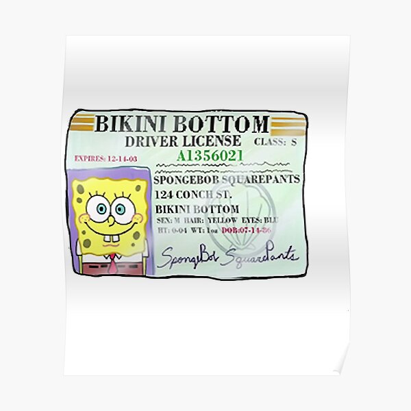 "Spongebob Squarepants Driver's License Sticker" Poster for Sale by ...