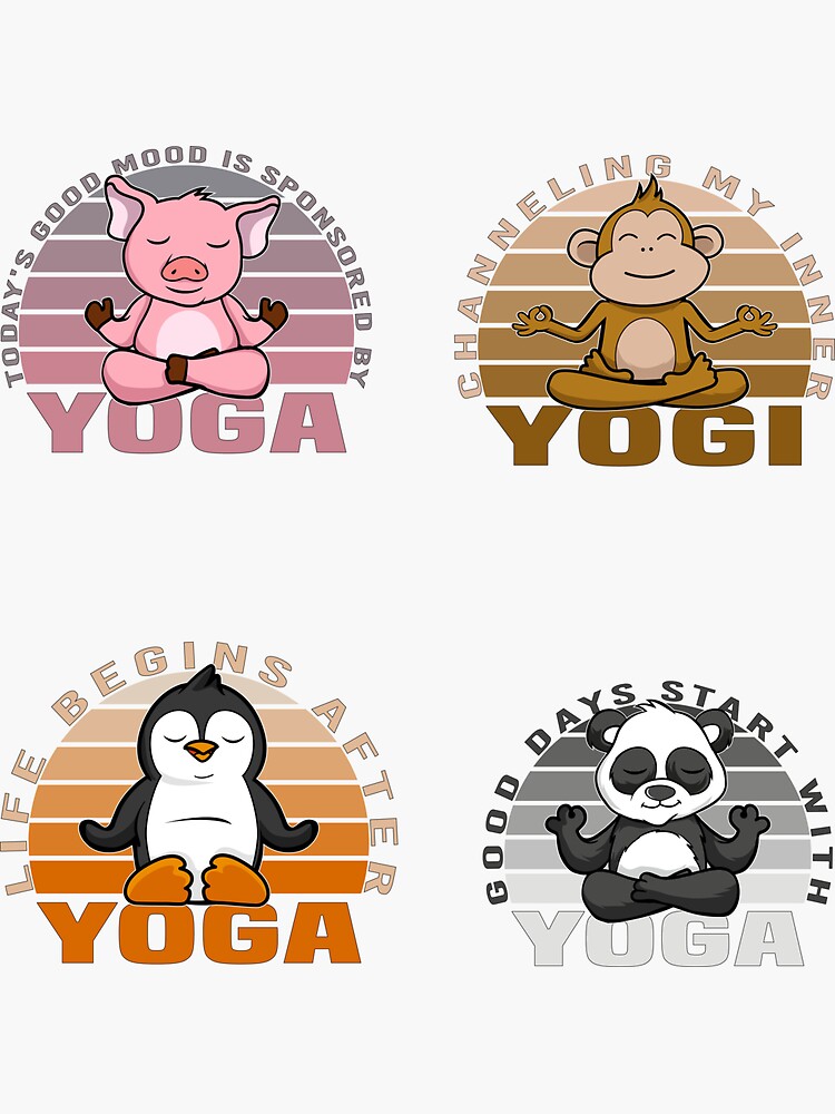 "Cute animals doing yoga sticker pack for yoga coaches, yoga students ...