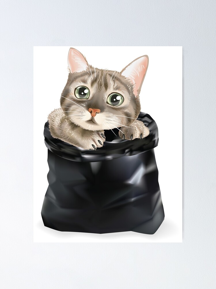 "Cute Adorable Kitty Cat Black Plastic Bag Recycle" Poster for Sale by ...